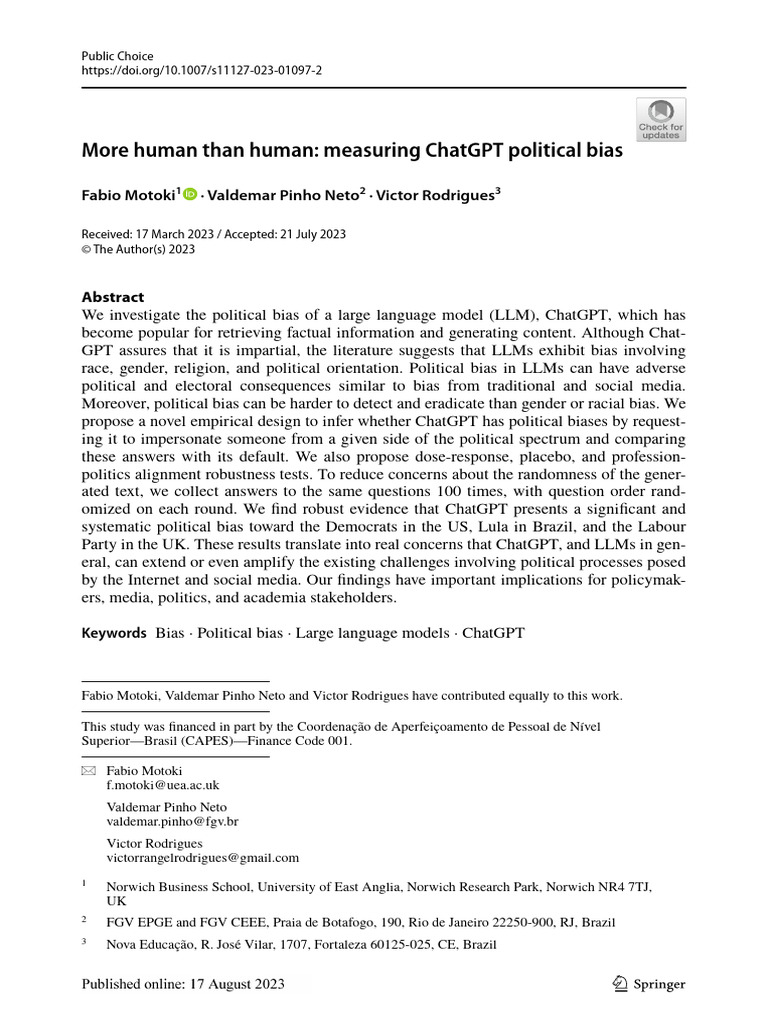 More Human Than Human Measuring ChatGPT Political Bias | PDF | Political Spectrum | Bias