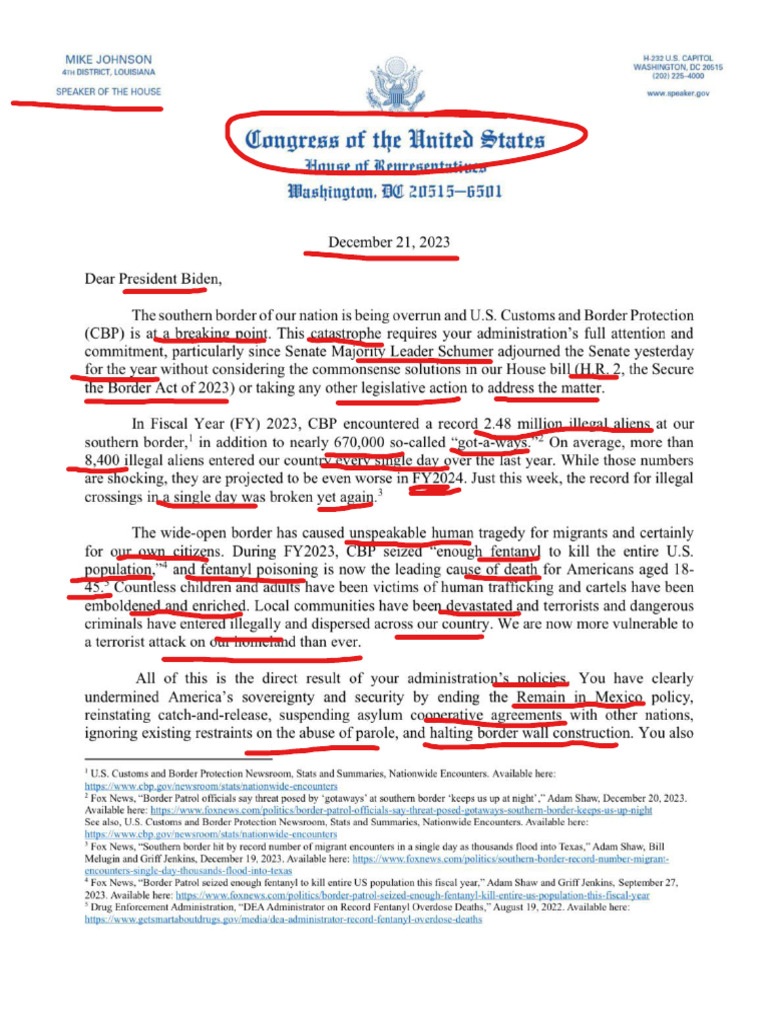 Johnson To Biden Re Border | PDF