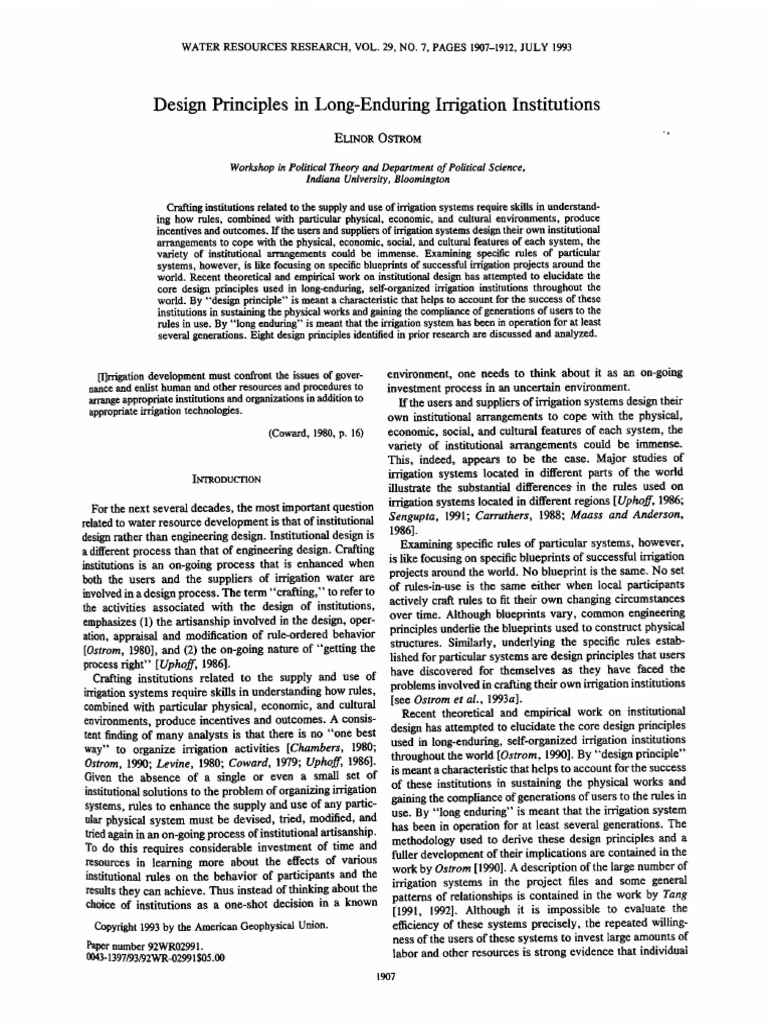 Ostrom. 1993. Design Principles in Irrigation Systems | PDF