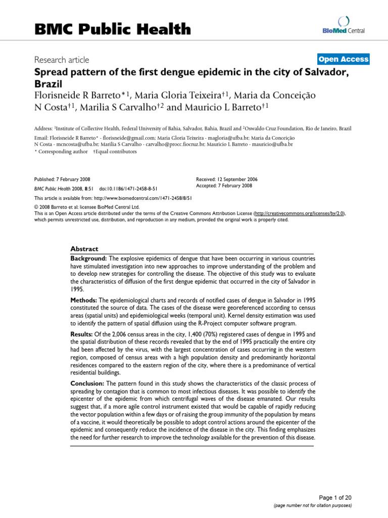 BMC Public Health: Spread Pattern of The First Dengue Epidemic in The ...