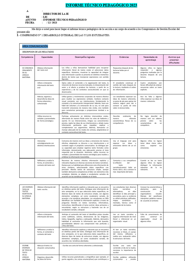 Informe Técnico Pedagógico 2023 Primaria | PDF | Geometría | Aprendizaje