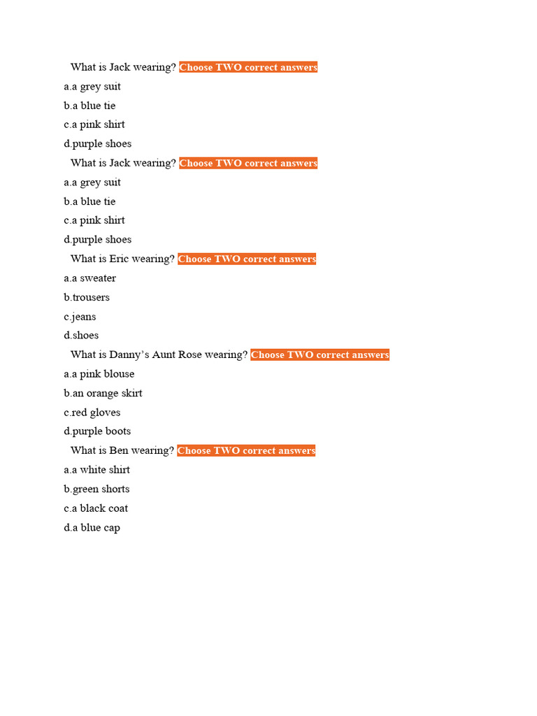 Clothes. What Are They Wearing - A1 English Listening Test | PDF ...