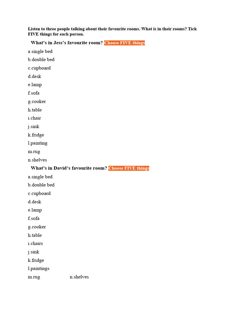 Favorite Rooms and Their Contents | PDF