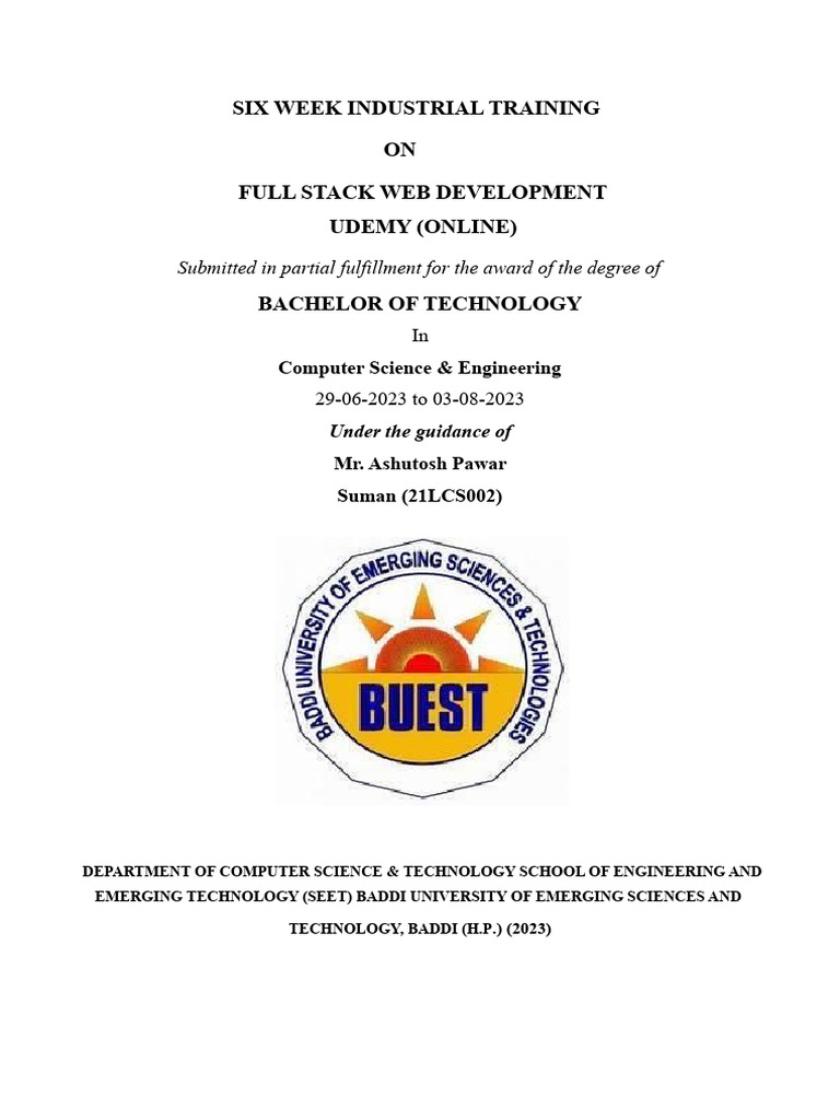 Six Week Industrial Training Pdf Html Java Script