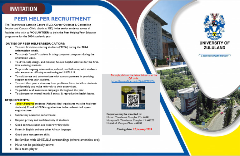 Peer Helper Recruitment 2024 UNIZULU | PDF | Career & Growth