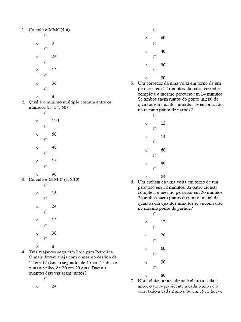 Calcule o MMC | PDF