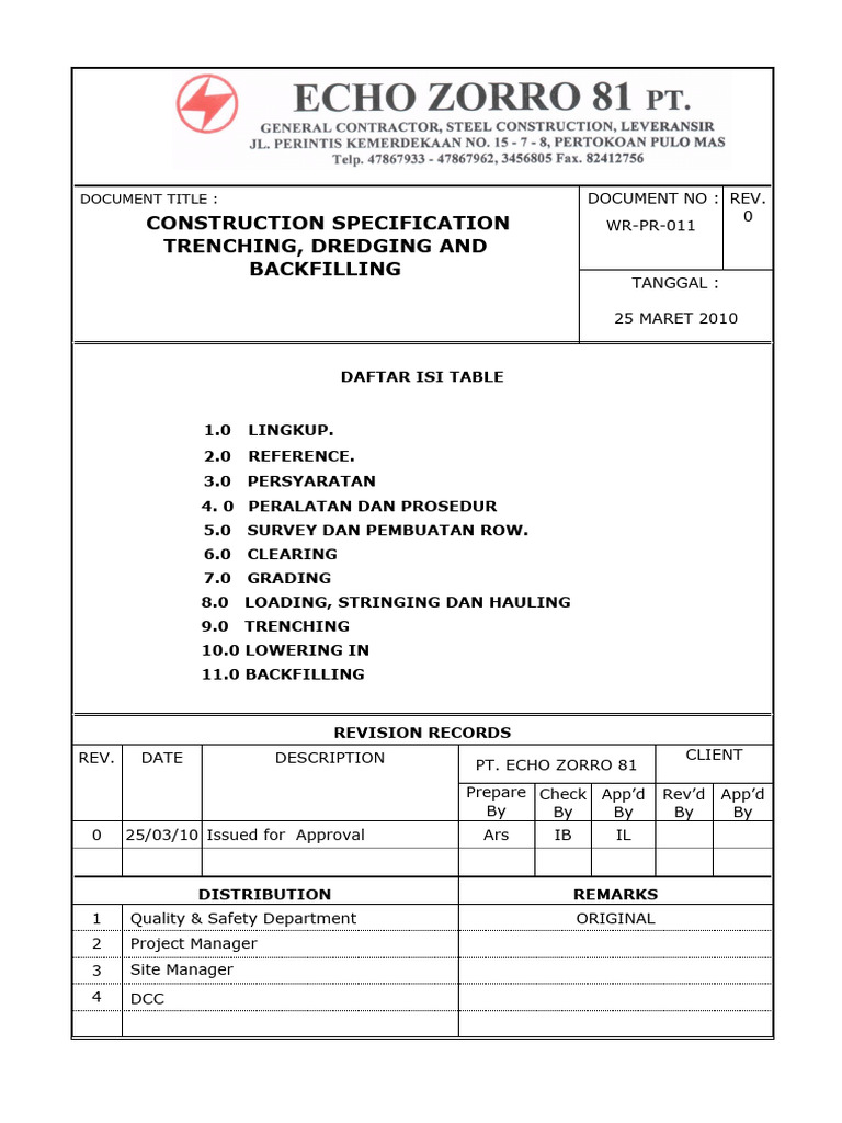 JG-SC-011 Trenching, Driedging and Backfilling | Download Free PDF | Mechanical Engineering ...