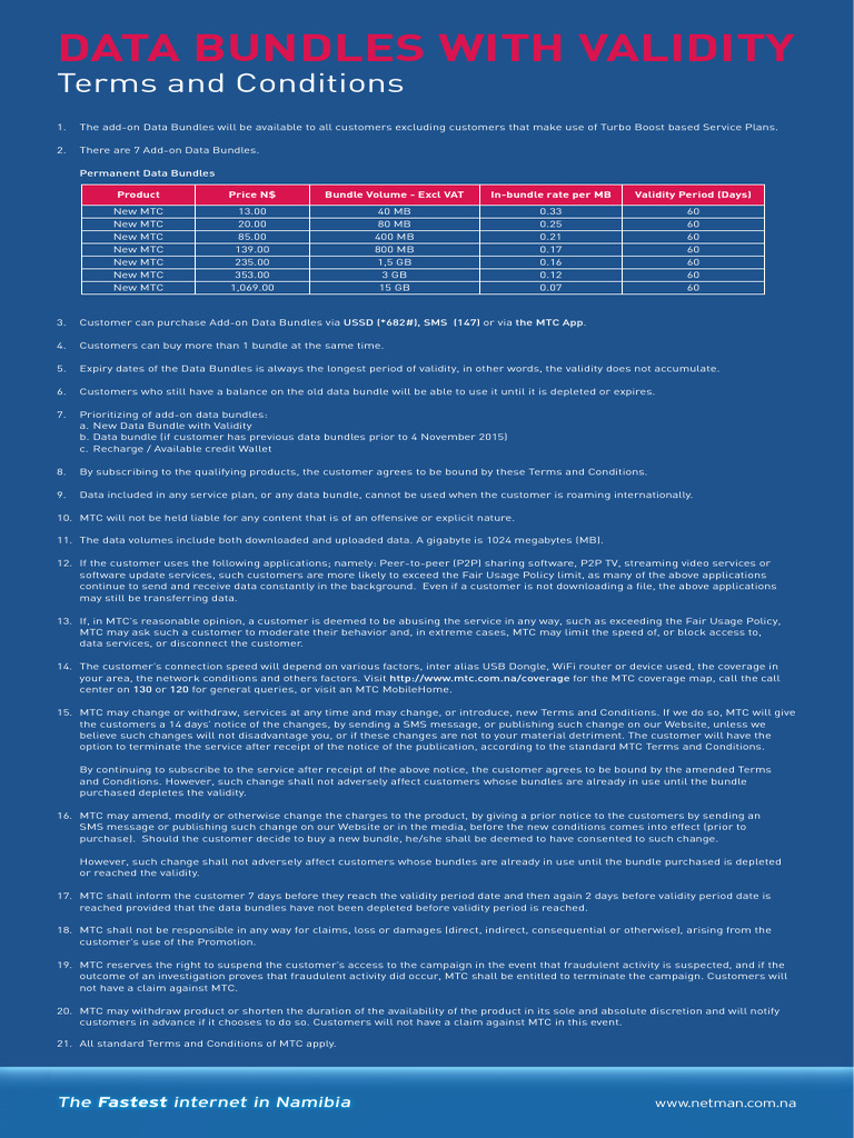 TermsAndConditions Data Bundles With Validity | PDF | Peer To Peer ...