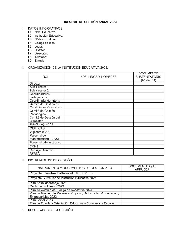 Anexo 1 - INFORME DE GESTIÓN ANUAL 2023 | PDF | Plan de estudios | Pedagogía