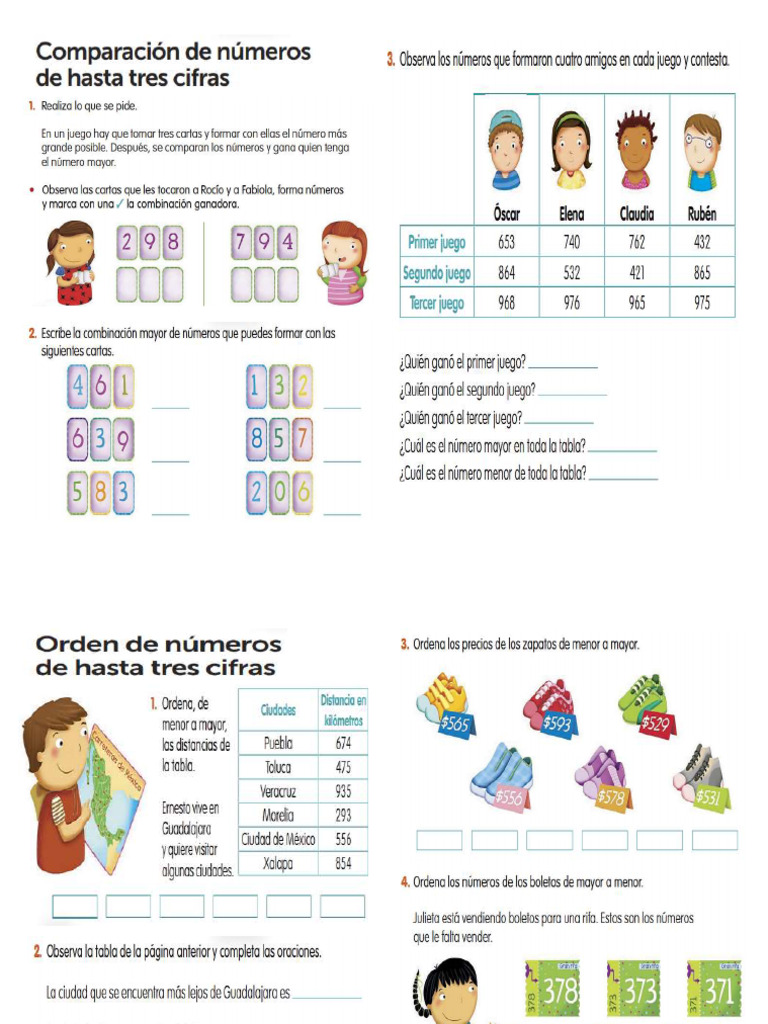 Ficha Orden y Comparación de Números 3° | PDF