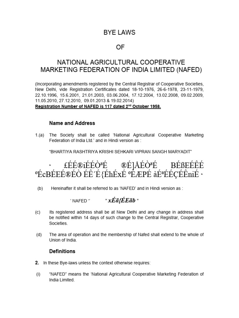 NAFED Bye Laws | PDF