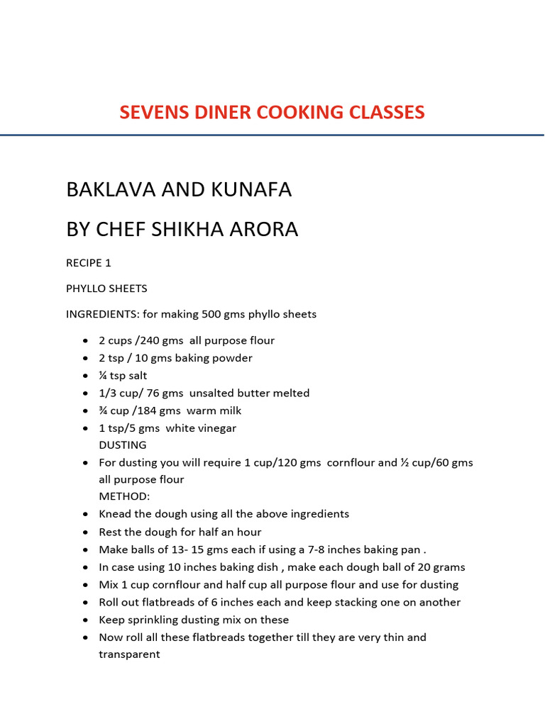 Baklava and Kunafa Recipes Guide | PDF | Cheesecake | Custard