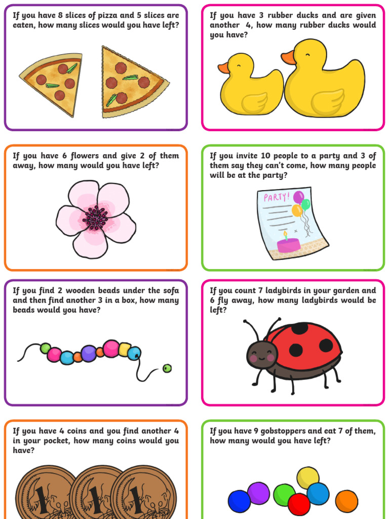 Au N 389 Addition and Subtraction To 10 Word Problem Challenge Cards ...
