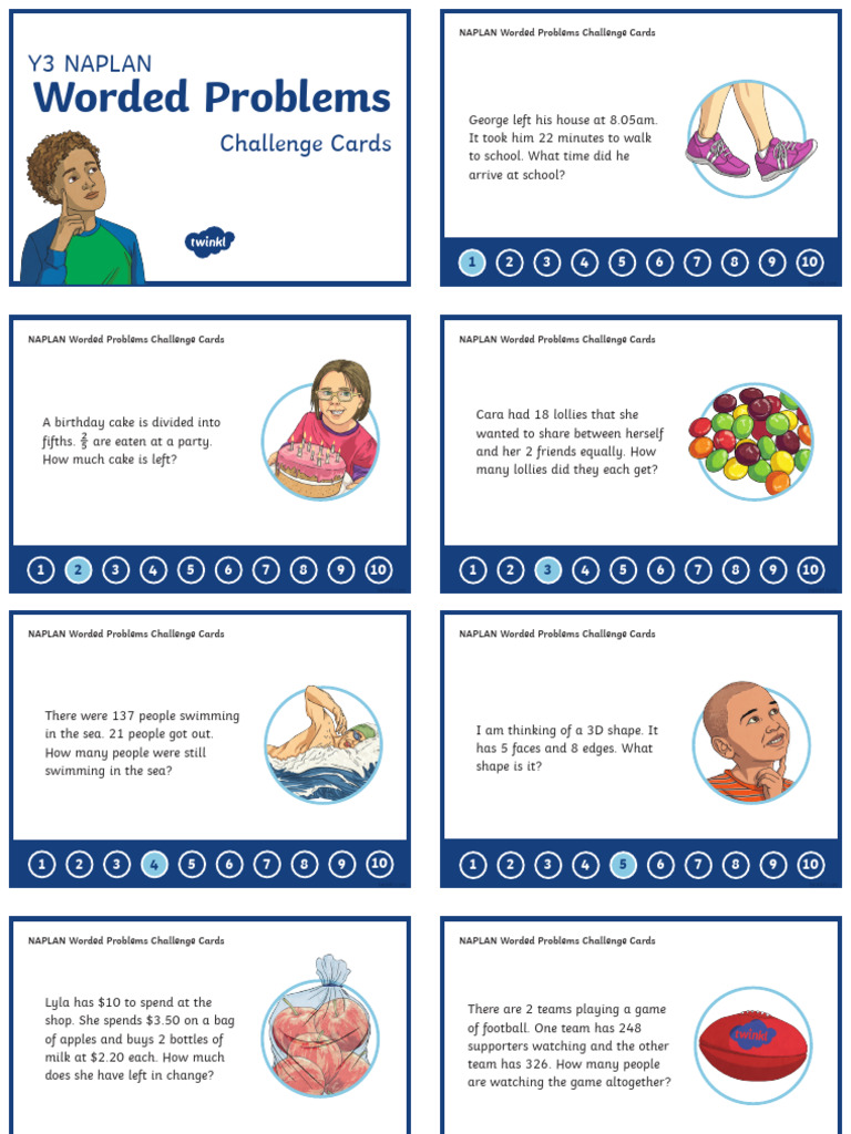 Au N 2549425 Year 3 Naplan Worded Problems Challenge Cards - Ver - 3 | PDF