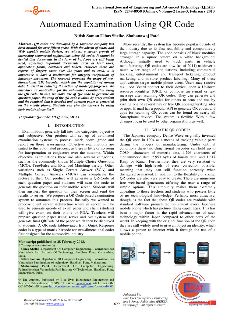 Automated Examination Using QR Code: Nitish Soman, Ulhas Shelke ...