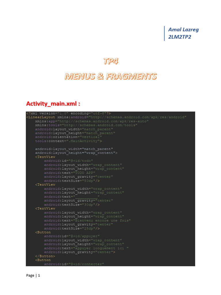 Activity - Main - XML:: Amal Lazreg 2LM2TP2 | PDF