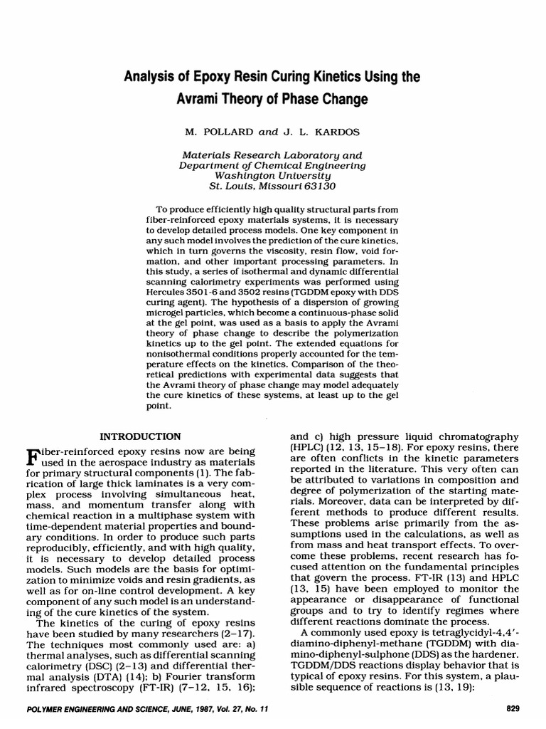 Polymer Engineering Sci - June 1987 - Pollard - Analysis of Epoxy Resin ...