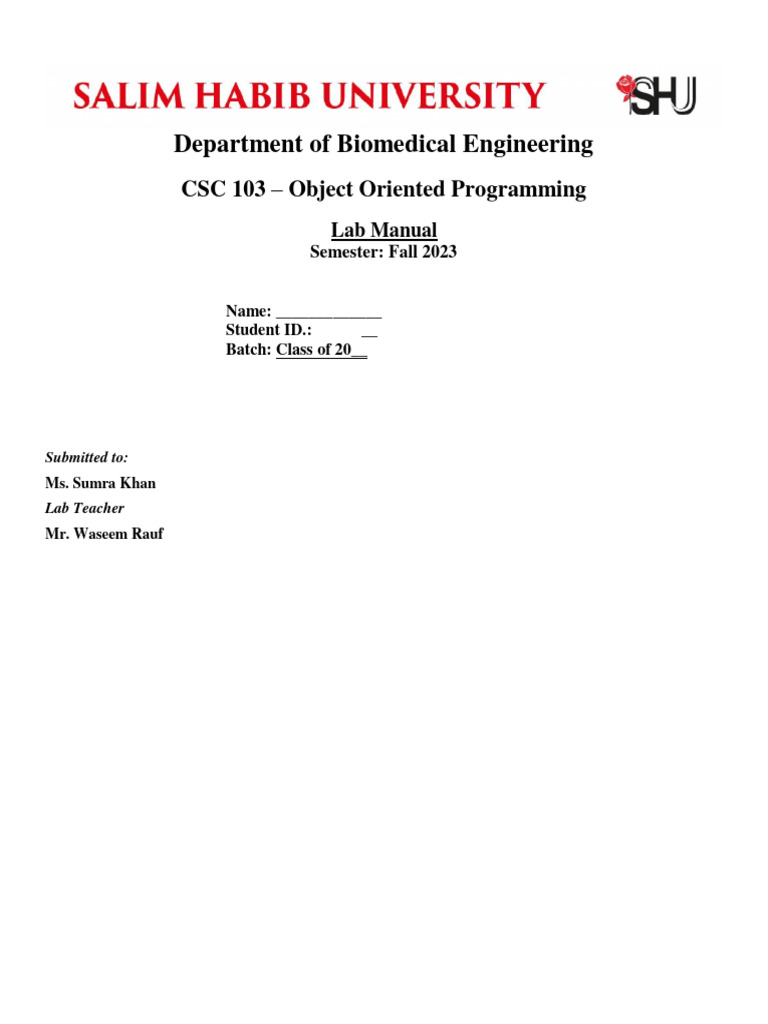 OOPs Coversheet For Lab Fall 2023 | PDF