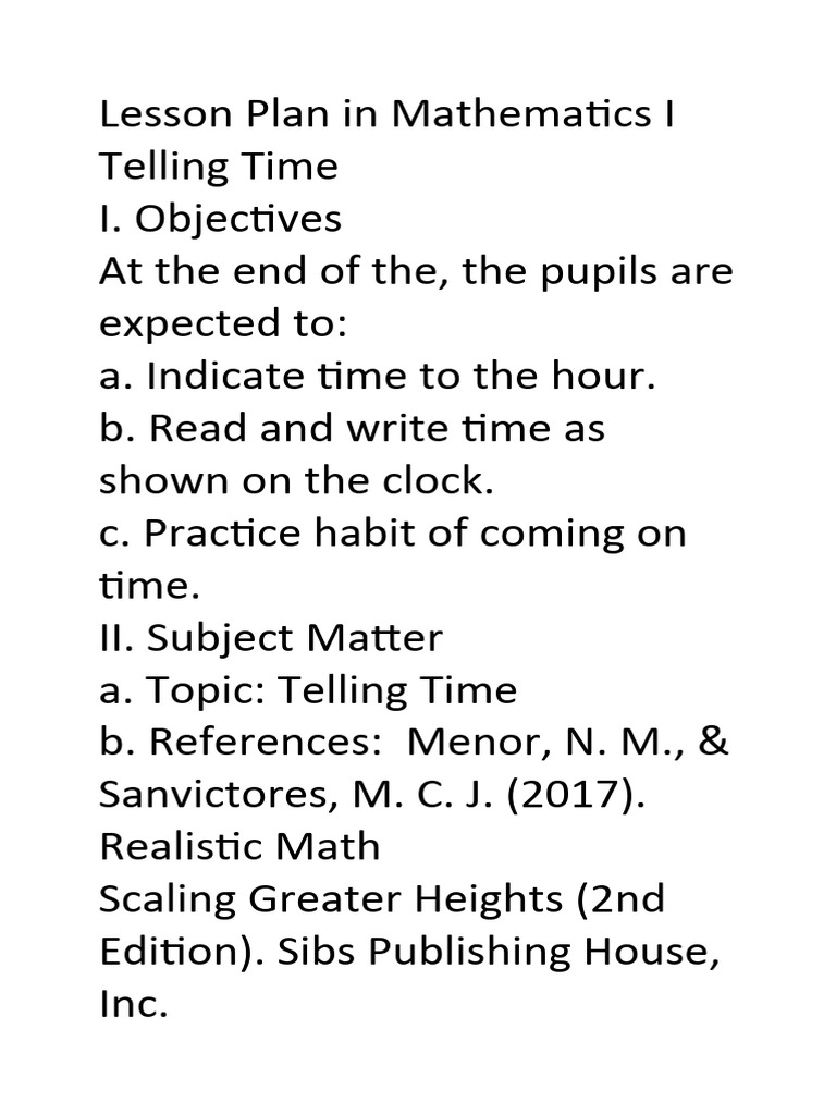 Demo Lesson Plan In Mathematics PDF Lesson Plan Division