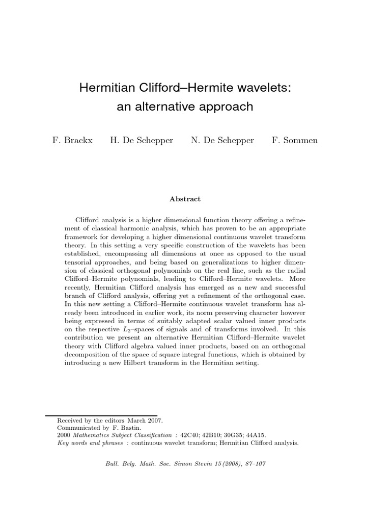 Hermitian Clifford Hermite Wavelets An Alternative Approach Pdf Wavelet Mathematical Analysis
