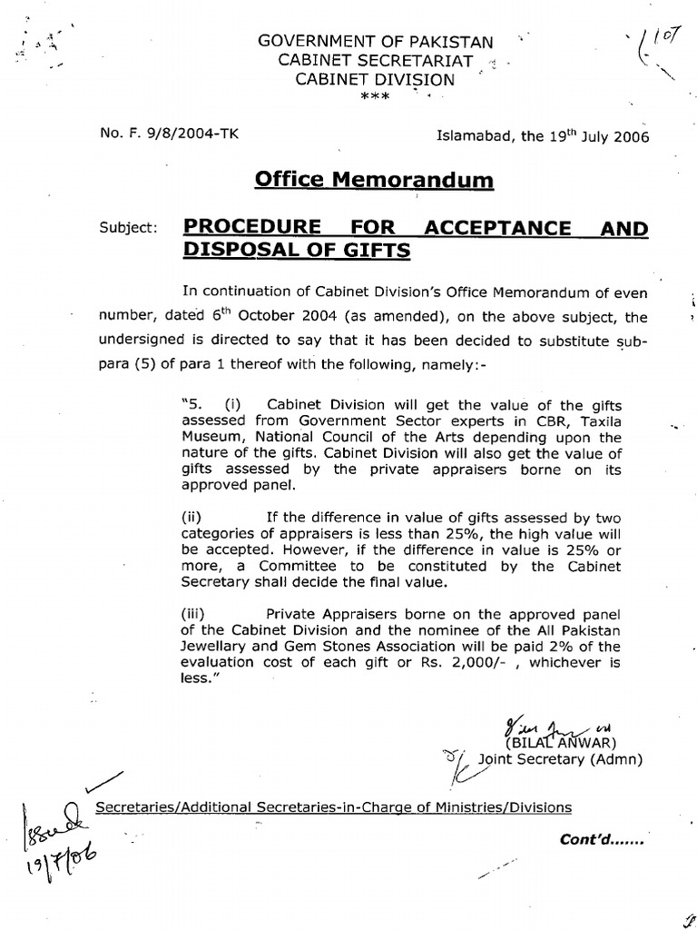 2006 Procedure For Acceptance and Disposal of Gifts | PDF