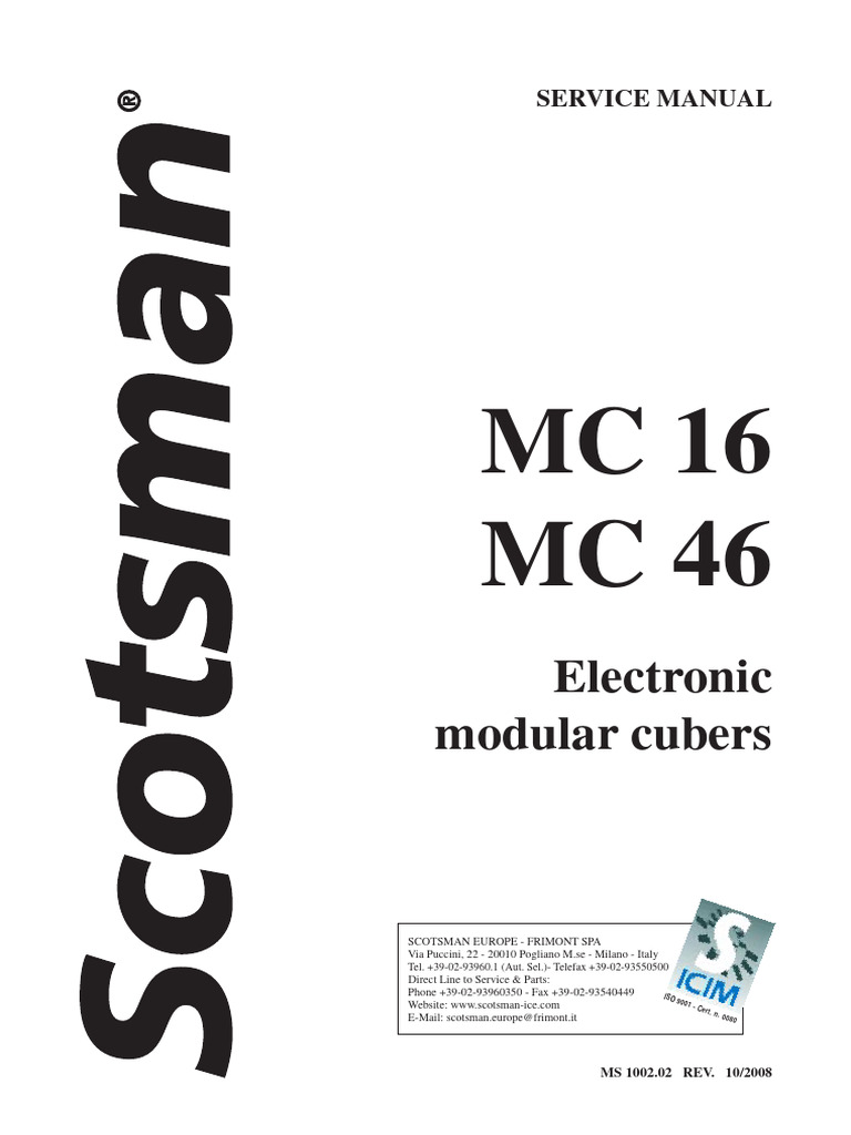 Scotsman MC 46 Service Manual | PDF | Electrical Connector | Water