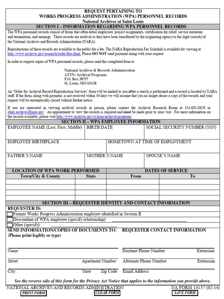NA Form 14137 | PDF | National Archives And Records Administration ...