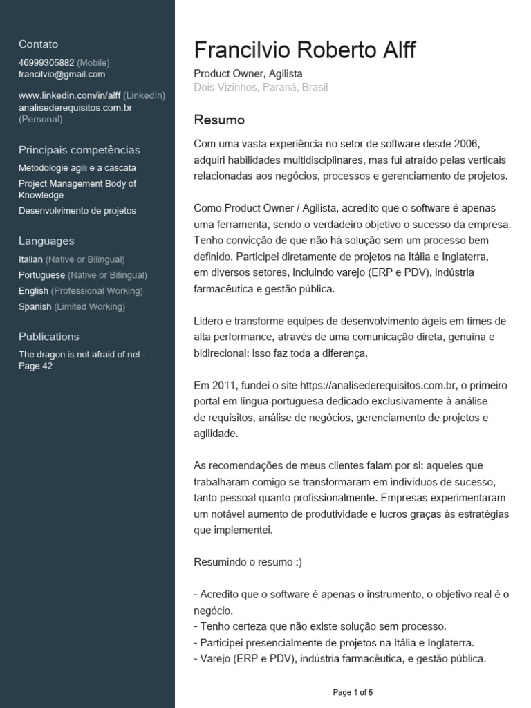 Alff Francilvio CV | PDF | Desenvolvimento ágil de software | Programas