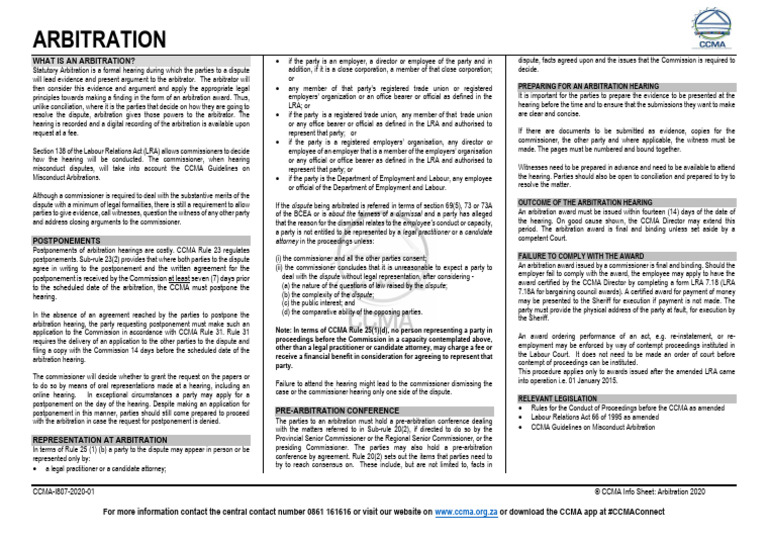 Arbitration Info Sheet 2020-01 | PDF | Arbitration | Employment