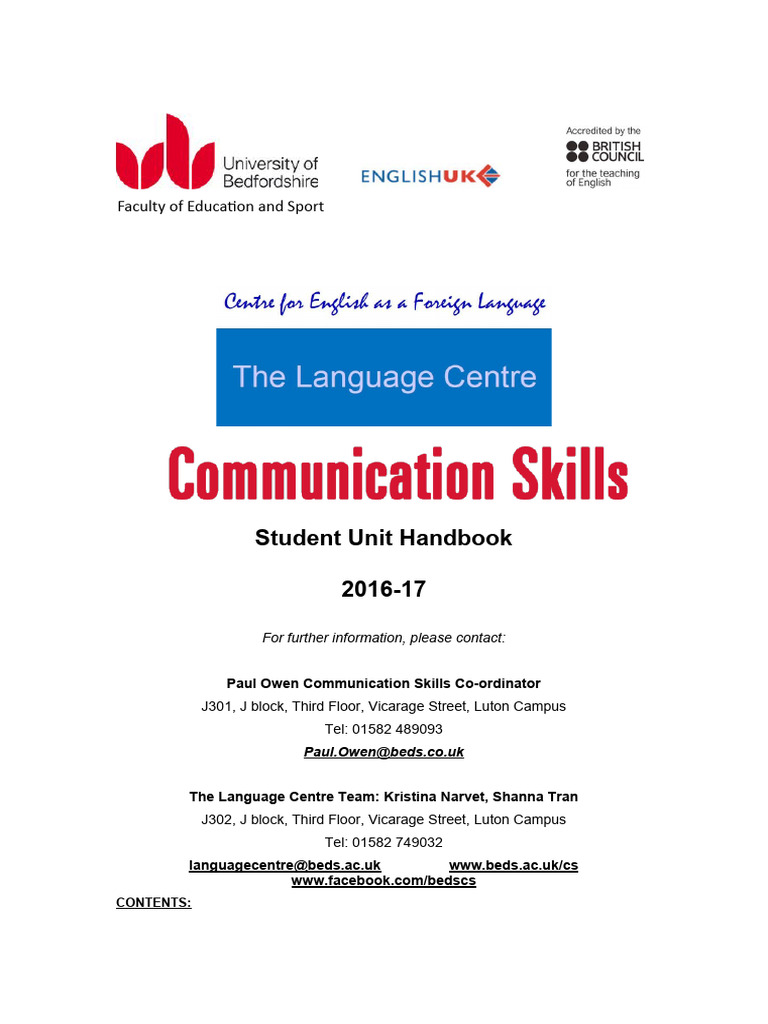 Communication Skills Student Handbook 2016 2017t | PDF | Communication | Cognitive Science