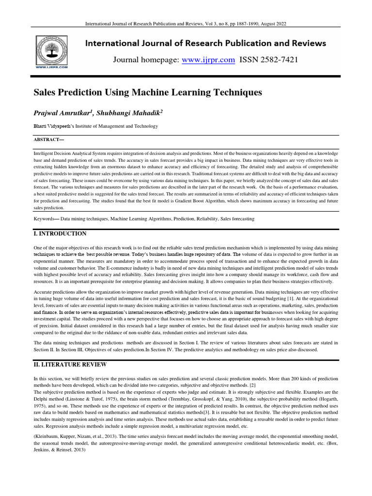 IJRPR6647 | PDF | Machine Learning | Forecasting