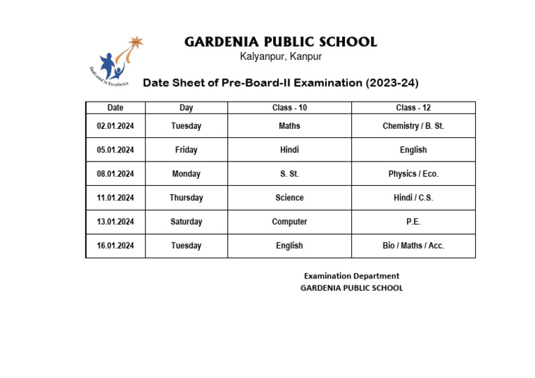 Class 10-12 Date Sheet Pre Board-II Exam 2023-24 | PDF