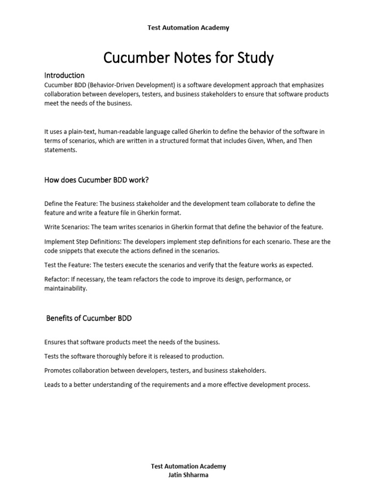 Cucumber Notes | PDF | Test Driven Development | Software Testing