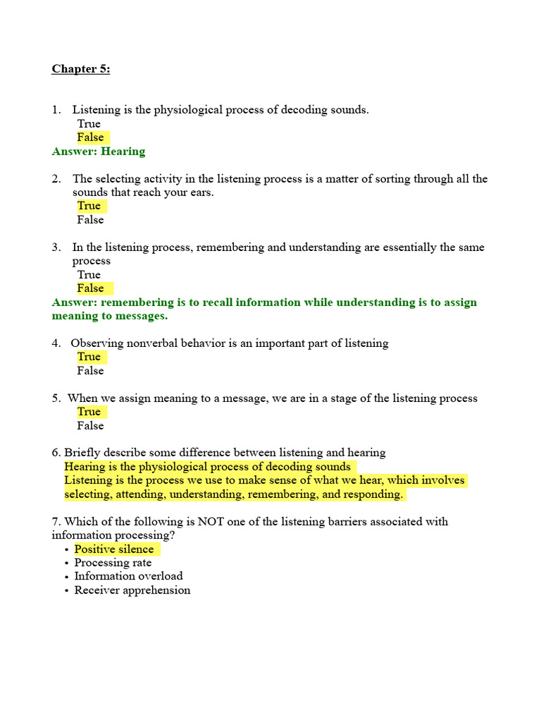 Oral Comm Chapter 5, 6, 9, and 10 Multiple Choice Questions and True or False Questions | PDF ...