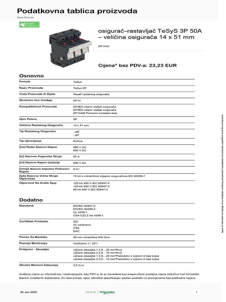 Schneider Electric - TeSys-DF-LS1-GK1 - DF143C | PDF