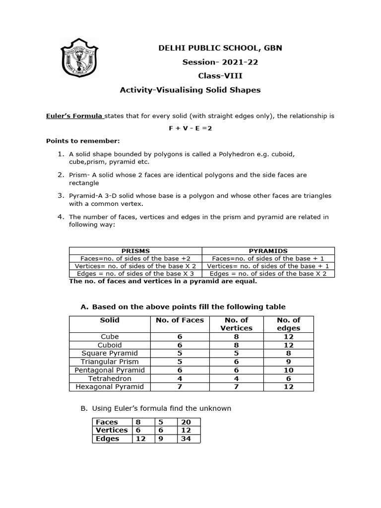 Worksheet Visualising Solid Shapes Pdf Vertex Geometry Linear