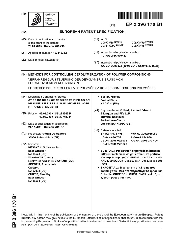 Methods Controlling Depolymerization Polymer Compositions | PDF ...