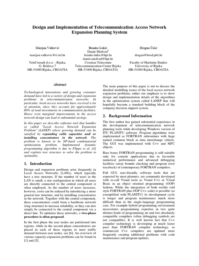 Design of Telecomm Access Network Expansion Planning System CONTEL - 99 ...
