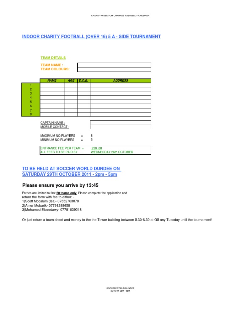 Football Tournament Sign Up Sheets | PDF