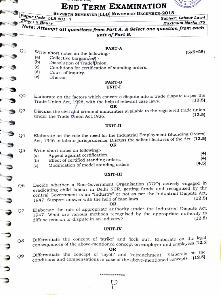 Pyqs Labour Law | PDF | Strike Action | Trade Union