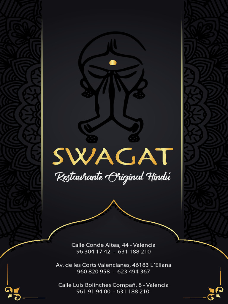 Menú del Restaurante Swagat Valencia | PDF | Preparación de comida y ...