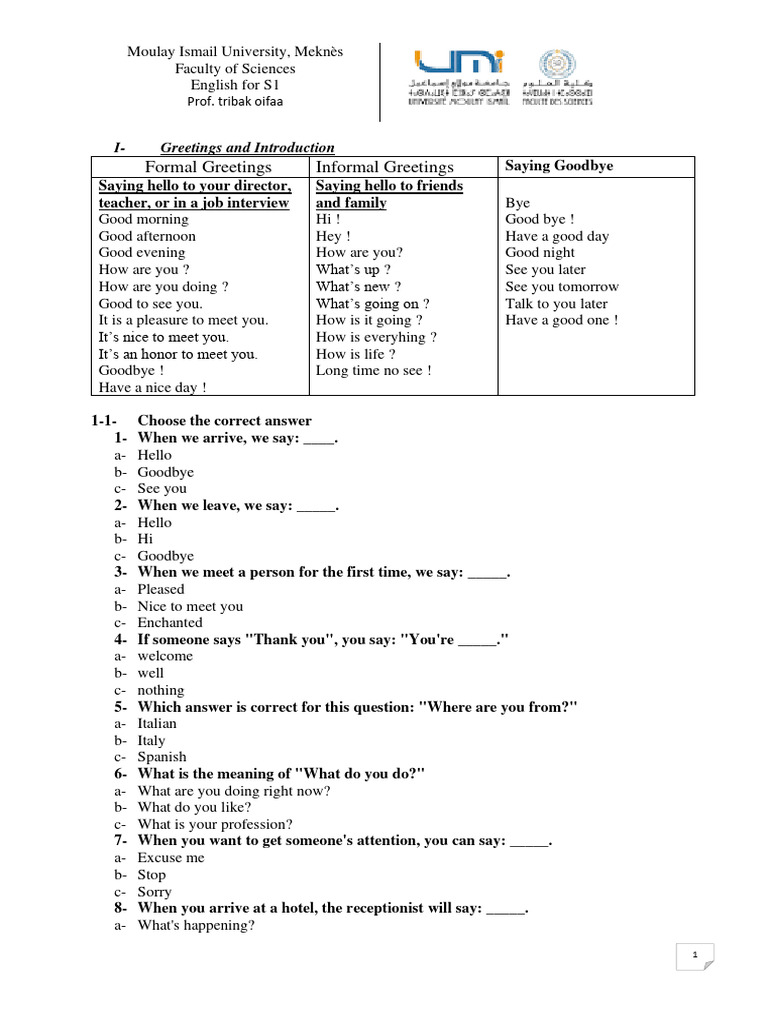 S1 English: Greetings and Grammar Guide | PDF | Grammatical Number ...