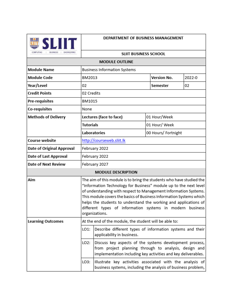BIS - Module Outline | PDF