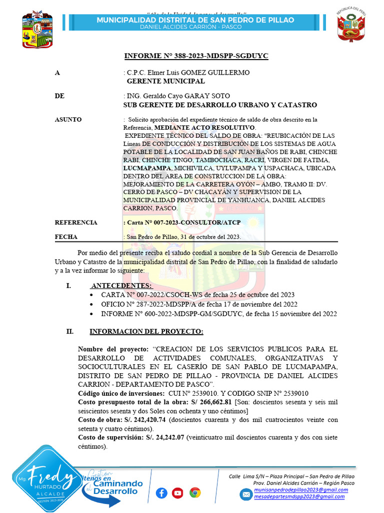 INF. N°XX-2023_APROBACION EXP TECNICO ACTO RESOLUTIVO. PROVIAS | PDF