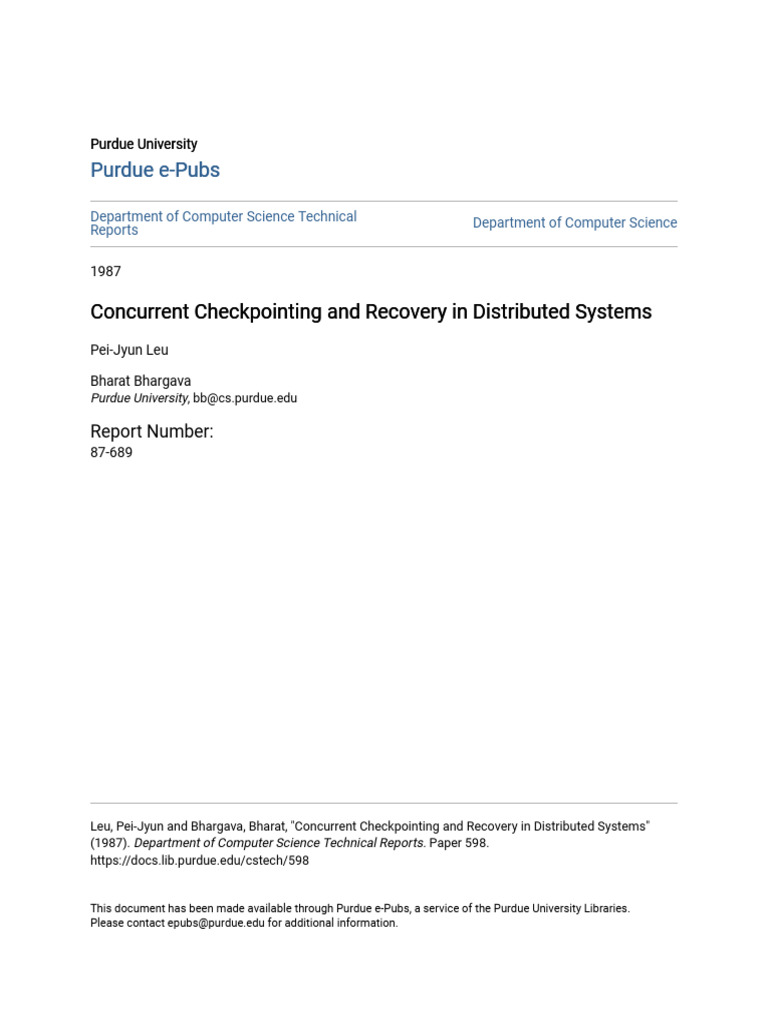 Concurrent Checkpointing and Recovery in Distributed Systems | PDF | Database Transaction ...