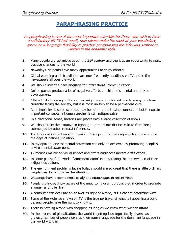 Paraphrasing Practice | PDF | Learning | Health Promotion