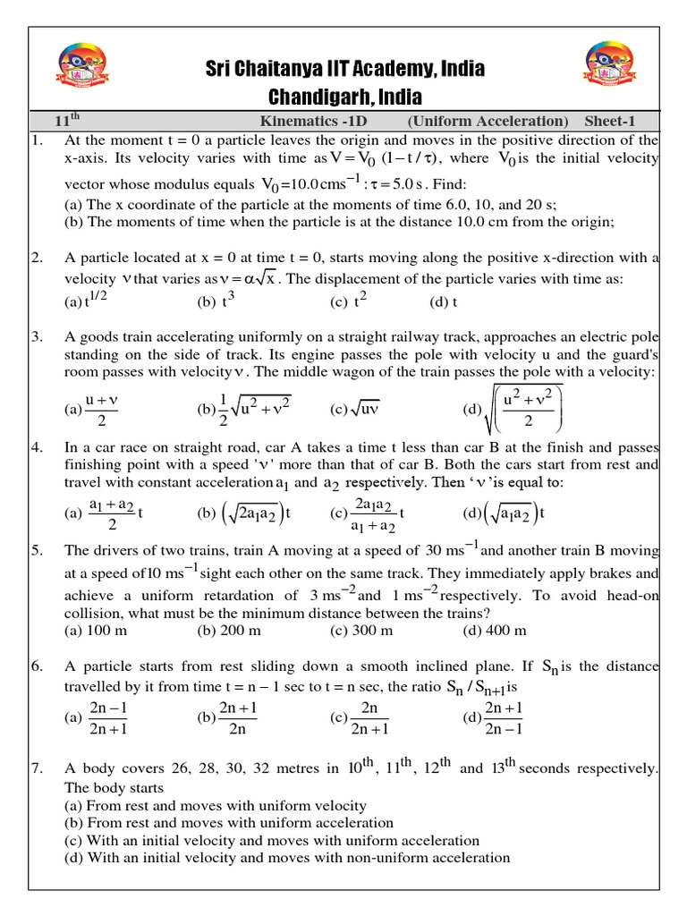 11th DPP 1D Kinematic-1 | PDF | Acceleration | Velocity