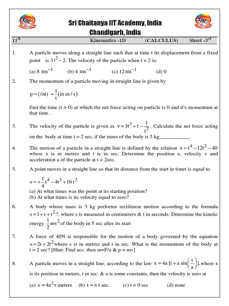 11th Kinematic - 1D Calculus - 3 | PDF | Velocity | Acceleration