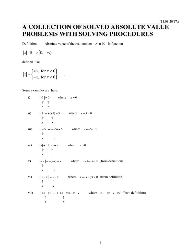 Absolute Value Solved Problems 11082017 Pdf Mathematics Applied Mathematics