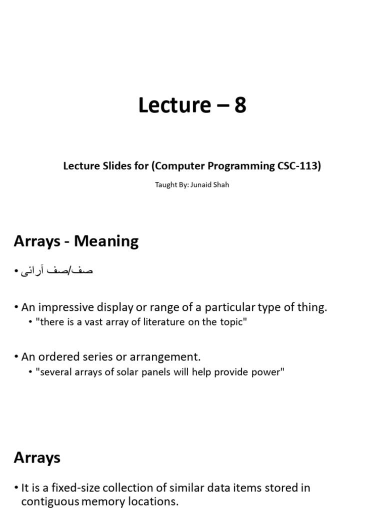 Lecture 8 CP Arrays 26092023 104704am | PDF | C++ | Computer Data